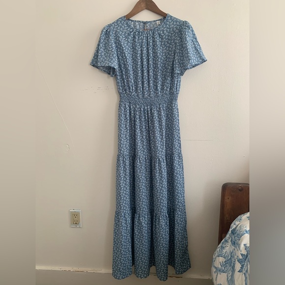 Dresses | Blue Modest Maxi Dress High Neckline Modest Bodice 10 Rayon ...